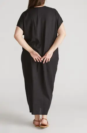 Universal Standard Cabana Linen Blend Caftan Dress - Black