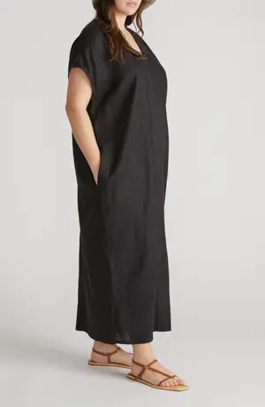 Universal Standard Cabana Linen Blend Caftan Dress - Black