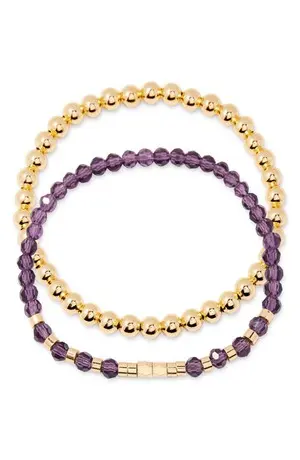 BROOK & YORK Makenna Set Of 2 Birthstone Beaded Stretch Bracelets - Gold/feb