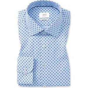 1863 BY ETERNA Modern Fit Geometric Print Non-iron Cotton Dress Shirt - Blue