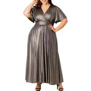 KIYONNA Metallic Flutter Sleeve Gown