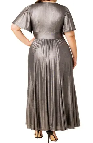 KIYONNA Metallic Flutter Sleeve Gown