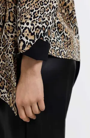 Foxcroft Salina Leopard Print Cotton Poplin Wrap Shirt - Brown Multi