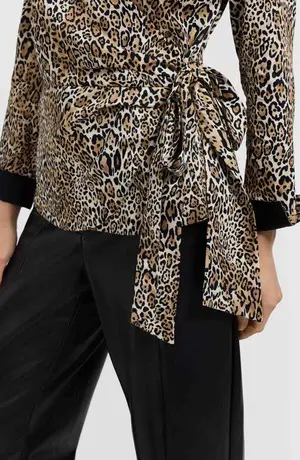 Foxcroft Salina Leopard Print Cotton Poplin Wrap Shirt - Brown Multi