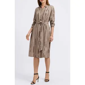 Foxcroft Fiona Chain Stripe Belted Shirtdress