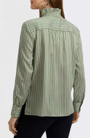 Foxcroft Sadie Stripe Ruffle Button-up Shirt