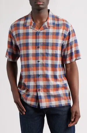 Pendleton Plaid Linen Blend Camp Shirt