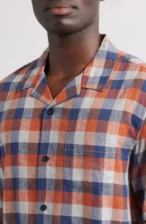 Pendleton Plaid Linen Blend Camp Shirt