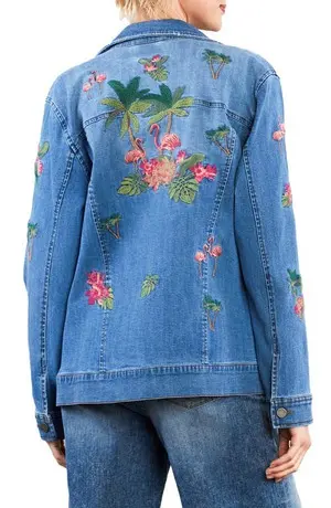 BILLY T Flamingo Embroidery Trucker Jacket - Denim