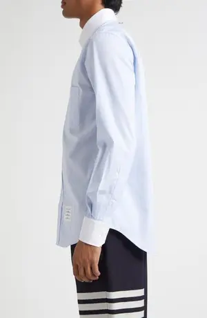 Thom Browne Micro University Stripe Straight Fit Cotton Poplin Button-down Shirt - Light Blue