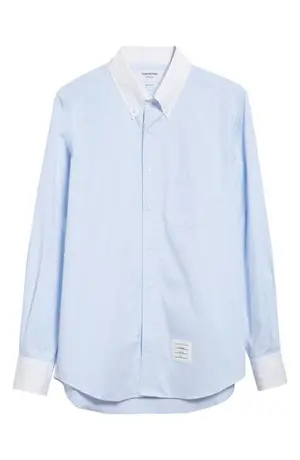 Thom Browne Micro University Stripe Straight Fit Cotton Poplin Button-down Shirt - Light Blue