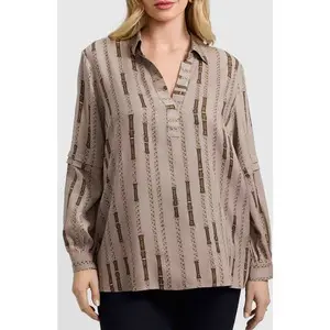 Foxcroft Chain Stripe Popover Top - Brown Multi
