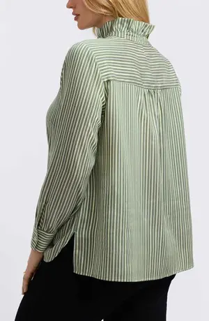 Foxcroft Sadie Stripe Ruffle Button-up Shirt