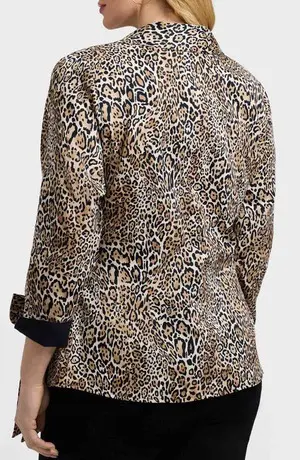 Foxcroft Salina Leopard Print Cotton Poplin Wrap Shirt - Brown Multi