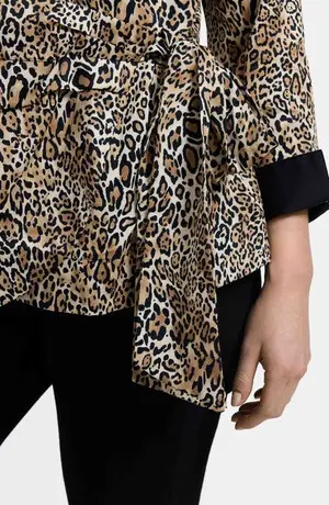 Foxcroft Salina Leopard Print Cotton Poplin Wrap Shirt - Brown Multi