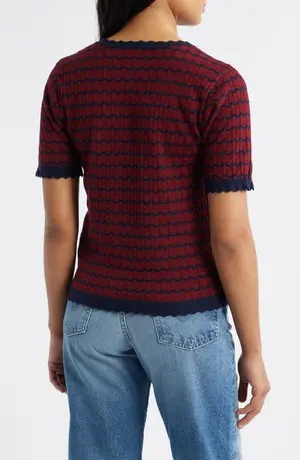 Wit & Wisdom Striped Pointelle Knit Top - Fired Brick/navy