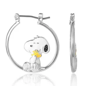 PEANUTS Snoopy And Woodstock Enamel Hoop Earrings