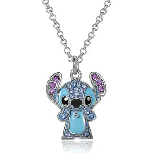 Disney Lilo & Stitch Pave Crystal Pendant Necklace - Silver, Blue