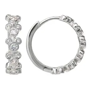 Disney Plated Cubic Zirconia Mickey Mouse Hoop Earrings - Silver