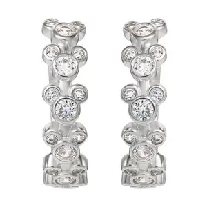 Disney Plated Cubic Zirconia Mickey Mouse Hoop Earrings - Silver