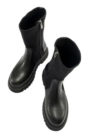PROLOGUE SHOES Alias Zip Up Boots - Black Faux Leather