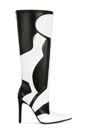 AZALEA WANG Rodrigo Patchwork Knee High Boots - Black/white Multi