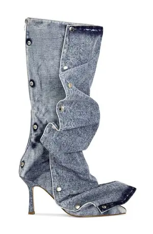 AZALEA WANG Imogine Knee High Stiletto Boots - Denim
