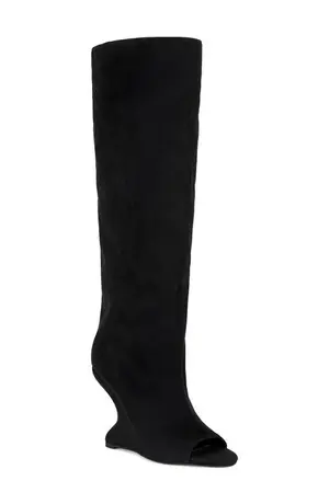 AZALEA WANG Vincent Knee High Open Toe Boots - Black