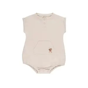 ELY'S & CO. Organic French Terry Romper - Tan Stripe