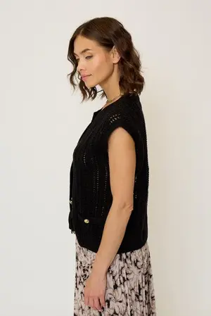 Central Park West Rose Sleeveless Open Stitch Cardigan