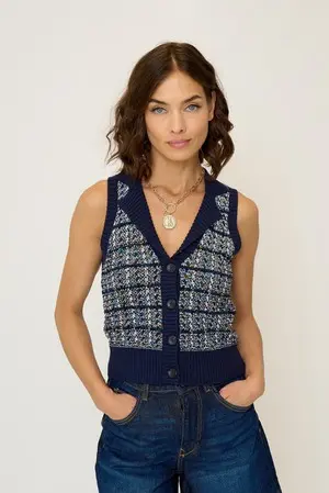Central Park West Dylan Sleeveless Vest - Navy Multi