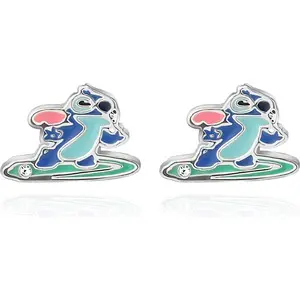 Disney Lilo And Stitch Silver Plated Stud Earrings - Silver, Blue