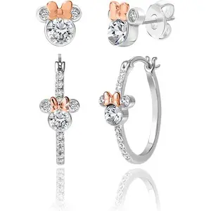 Disney Plated Hoop And Stud Earring Set - Silver