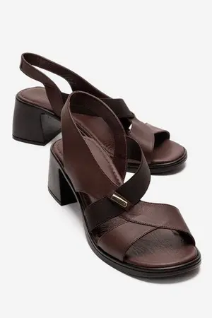 FOREVER & ALWAYS SHOES Crina Elasticated Leather Chunky Heel Sandals - Brown
