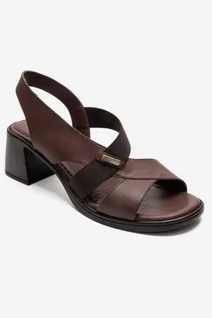 FOREVER & ALWAYS SHOES Crina Elasticated Leather Chunky Heel Sandals - Brown