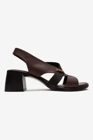FOREVER & ALWAYS SHOES Crina Elasticated Leather Chunky Heel Sandals - Brown