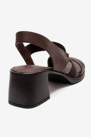 FOREVER & ALWAYS SHOES Crina Elasticated Leather Chunky Heel Sandals - Brown