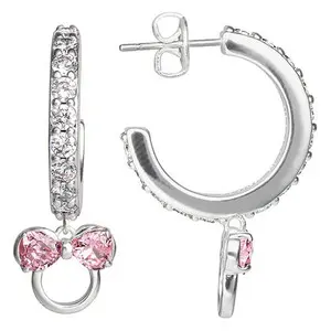 Disney Minnie Mouse Cubic Zirconia Hoop Earrings - Silver, Pink