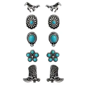 Jessica Simpson Western Turquoise Earring Set - Silver