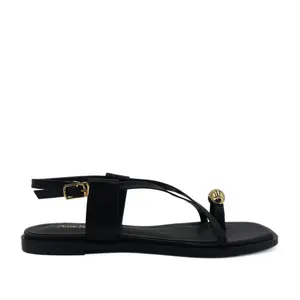 AMIE RAFA Laney Strappy Gold Toe Flat Sandals - Black