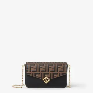 Fendi Ff Diamonds Wallet On Chain - Brown