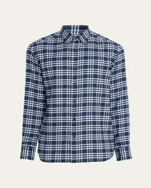 Brioni Cotton Flannel Check Shirt - Navysky B