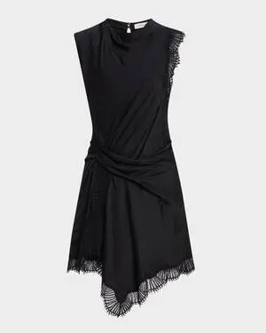 A.L.C. Dion Draped Lace-trim Mini Dress - Black
