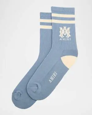 Amiri MA Double-Stripe Ribbed Crew Socks Ashley Blue