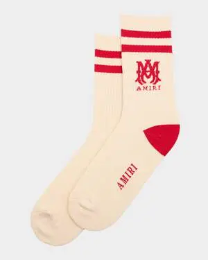 Amiri MA Double-Stripe Ribbed Crew Socks Varsity Red
