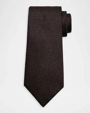 TOM FORD Irregular Herringbone Silk Tie Chocolate