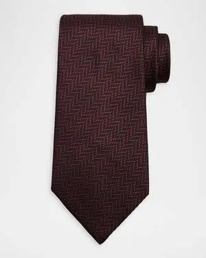 TOM FORD Irregular Herringbone Silk Tie Rubino