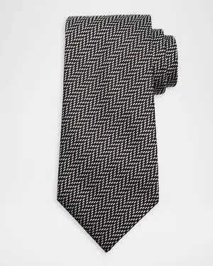 TOM FORD Irregular Herringbone Silk Tie - Silver