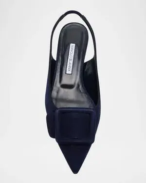 Manolo Blahnik Maylura Suede Slingback Ballerina Flats - Navy