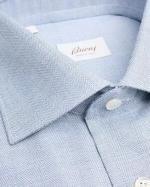 Brioni Apos;s Cotton Herringbone Dress Shirt - White/blue